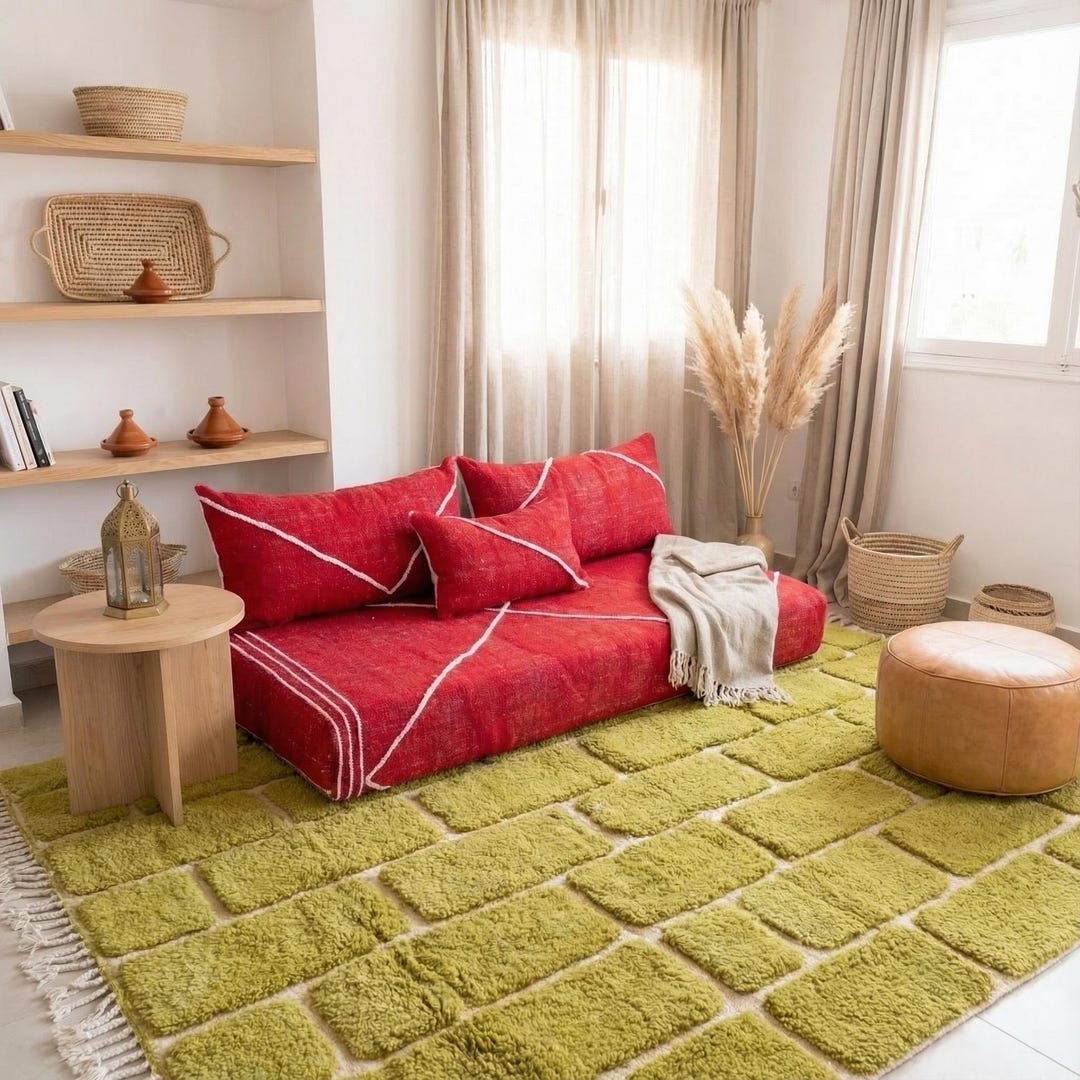 Handmade Red Striped Moroccan Wool Floor Sofa, Arabic Majlis Loveseat ...