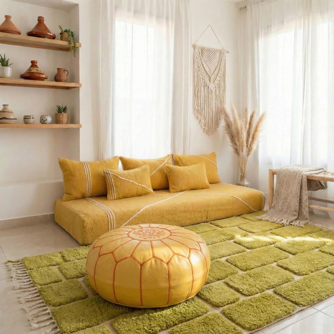 Moroccan Wool Floor Sofa Bed, Handmade Beni Ourain Loveseat, Large ...