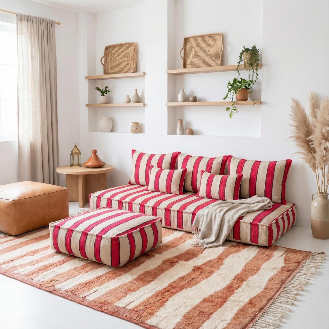 Moroccan Wool Floor Sofa Bed, Handmade Beni Ourain Loveseat, Large ...