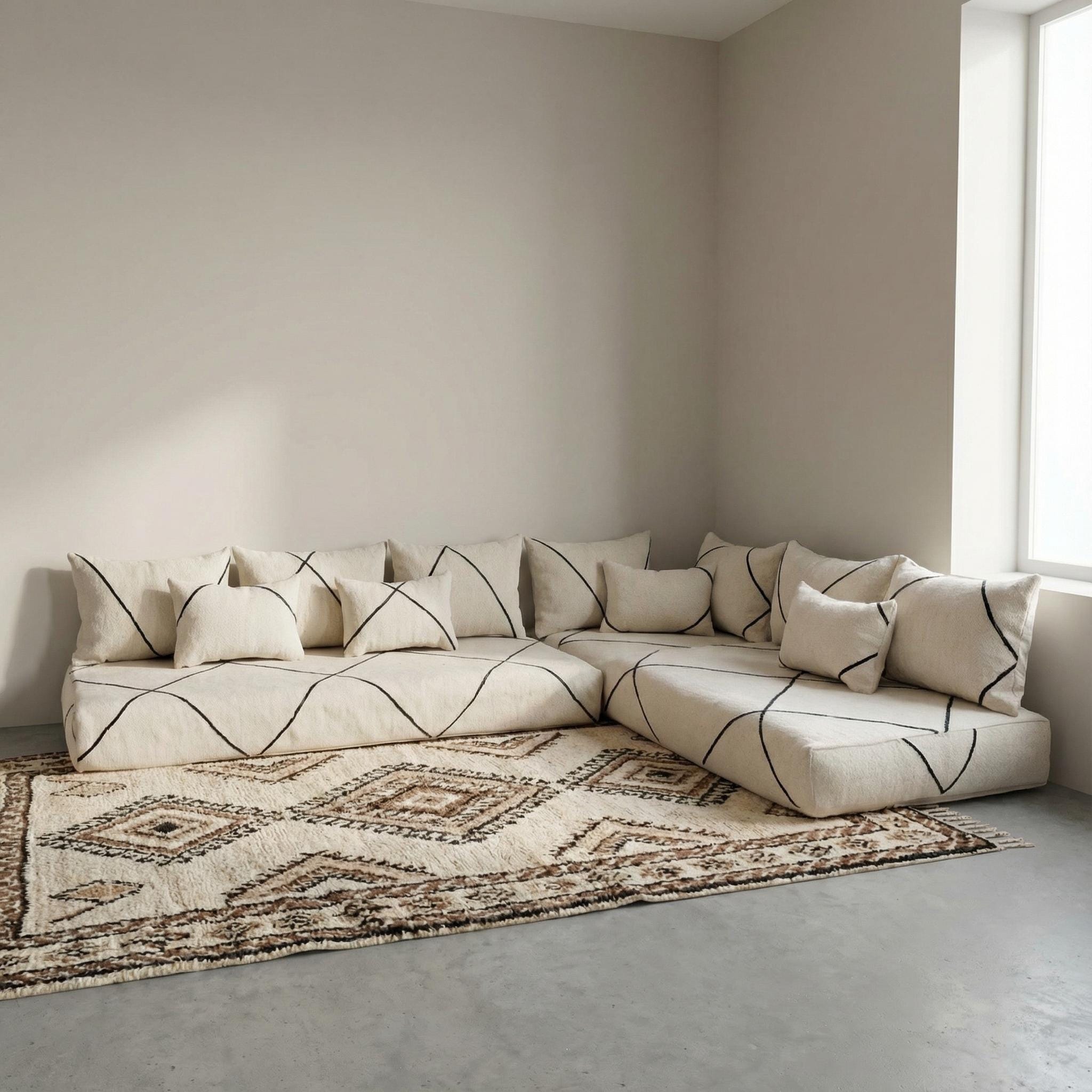 Large Arabic Majlis Sofa, Moroccan Wool Floor Sofa Bed, Handmade Beni ...