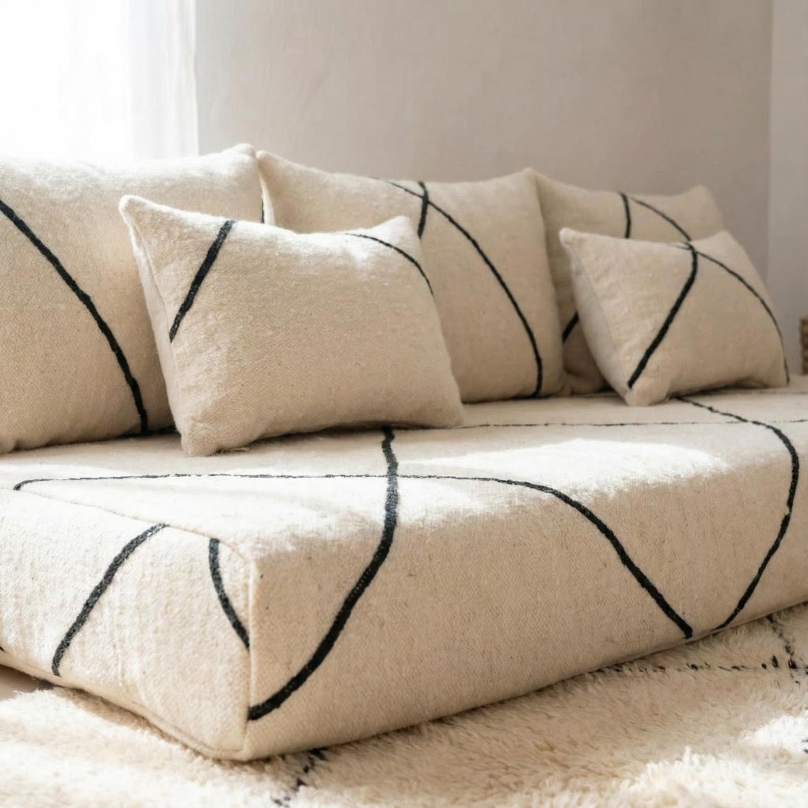 Large Arabic Majlis Sofa, Moroccan Wool Floor Sofa Bed, Handmade Beni ...