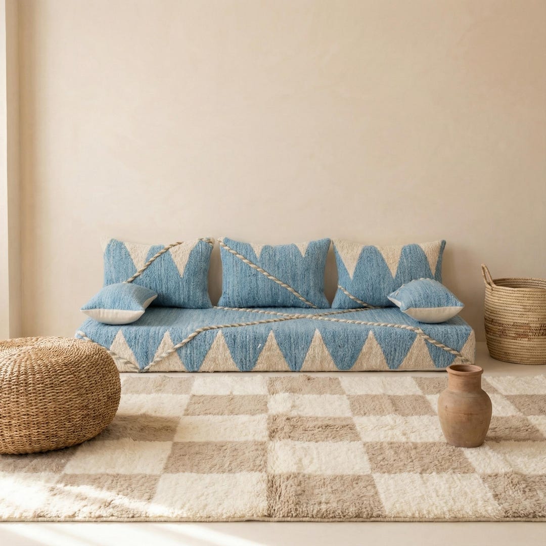 Large Arabic Majlis Sofa, Moroccan Wool Floor Sofa Bed, Handmade Beni ...