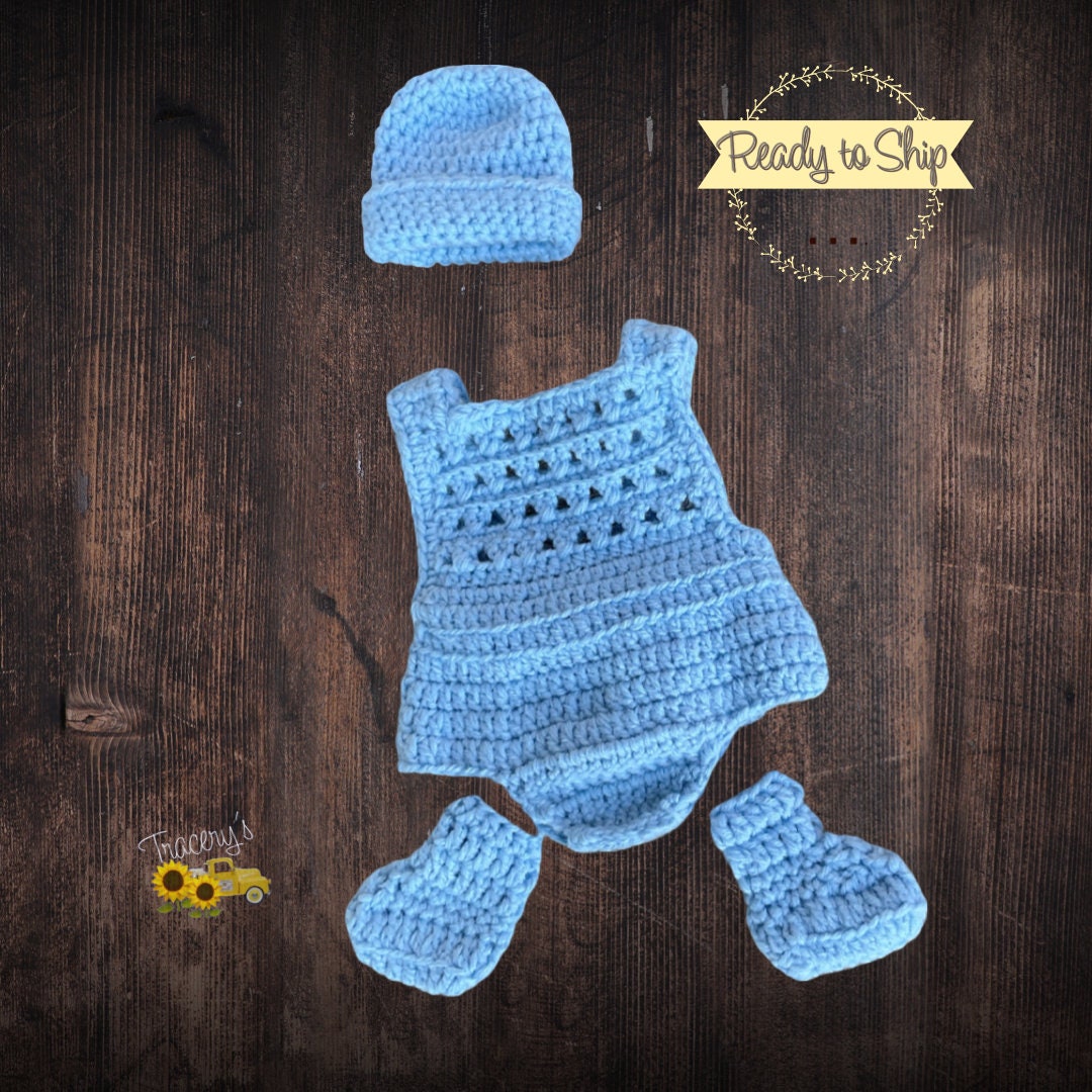 Preemie Outfit in Blue Includes Booties and Beanie - Etsy