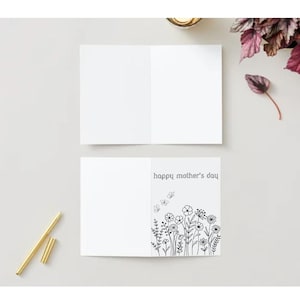 Printable 5x7 Mother's Day Card - Black White Minimalist Floral - Print ...