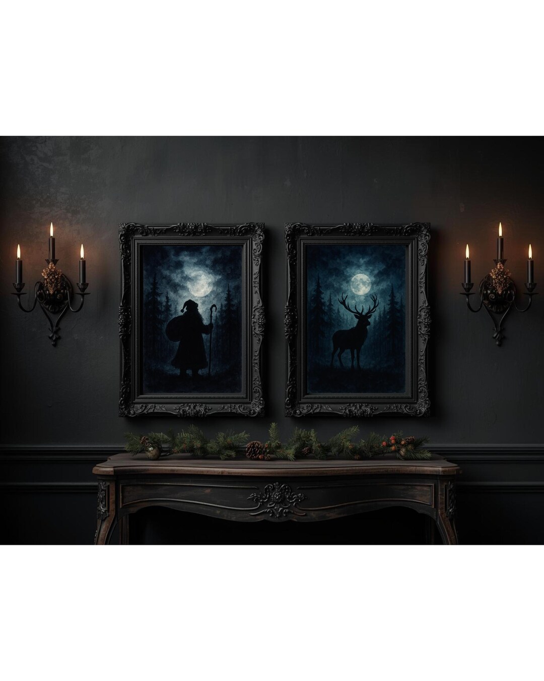 Gothic Christmas Print Set | Santa & Reindeer Watercolor Art (digital ...