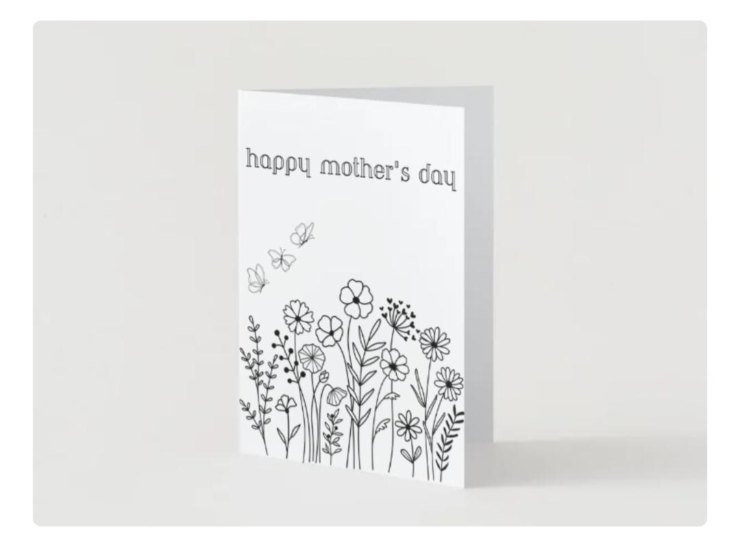 Printable 5x7 Mother's Day Card - Black White Minimalist Floral - Print ...