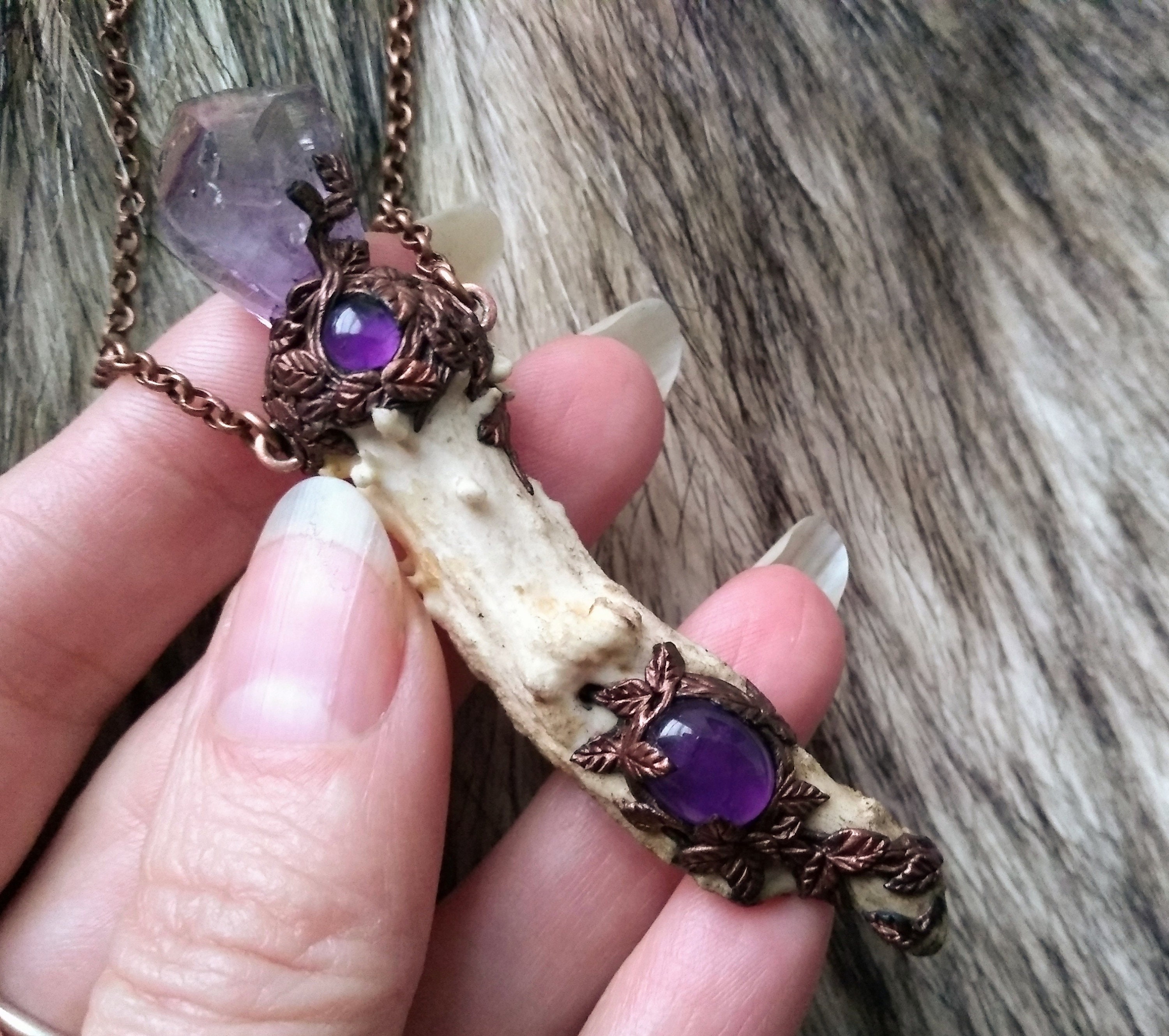 Lavender Forest Fae Amethyst and Antler Wand Pendant - Etsy