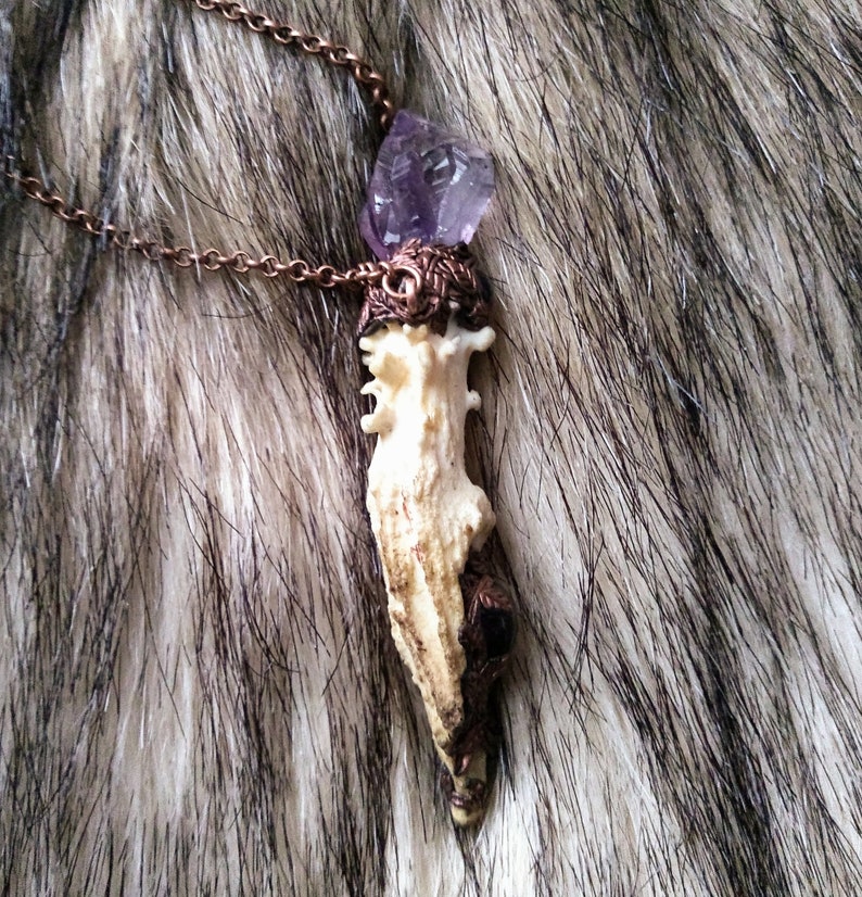 Lavender Forest Fae Amethyst and Antler Wand Pendant - Etsy