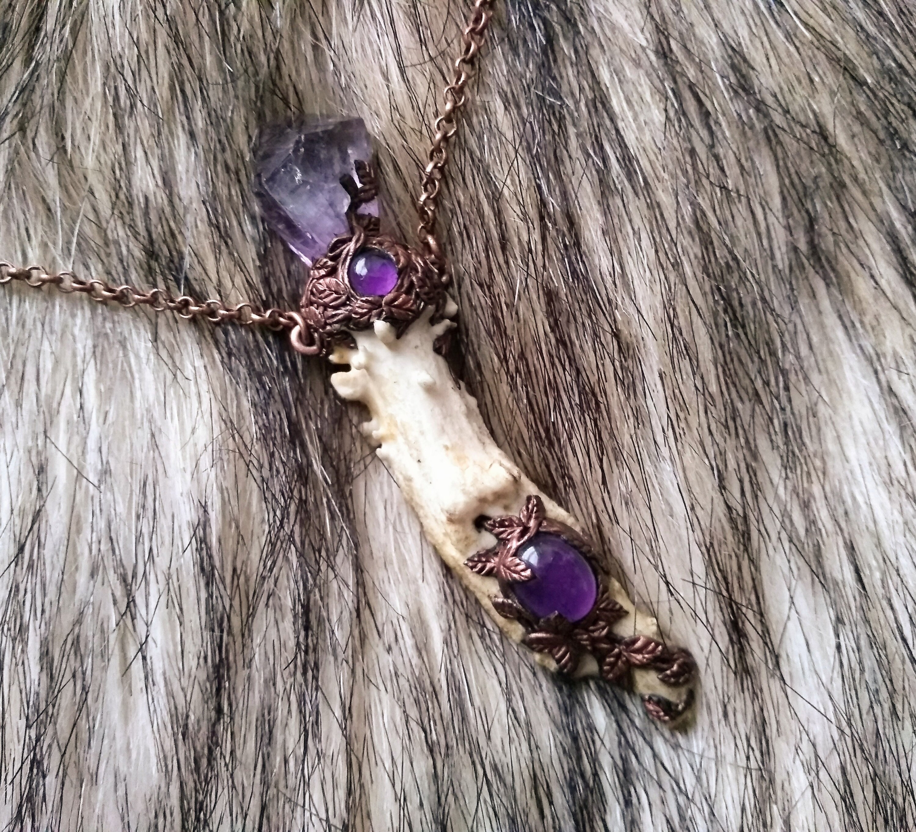 Lavender Forest Fae Amethyst and Antler Wand Pendant - Etsy