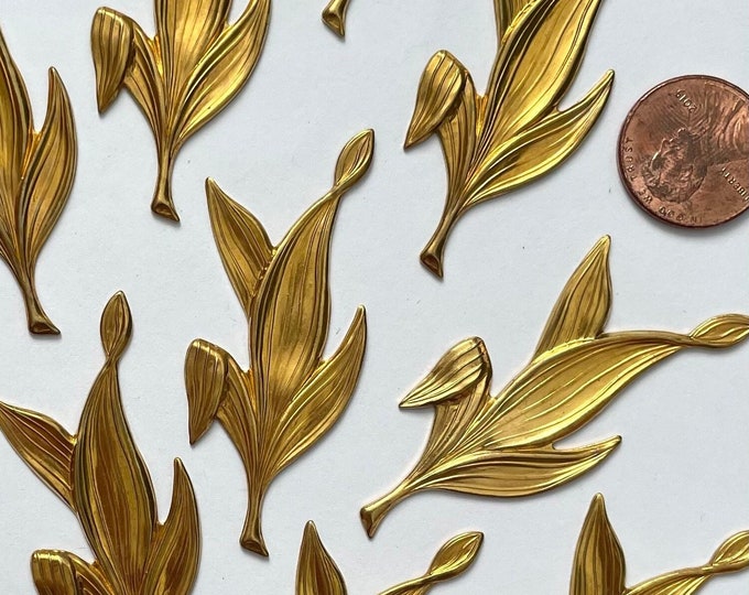 Vintage Brass Stampings Lily of the Valley Leaf 55x22 Jewelry Findings ...