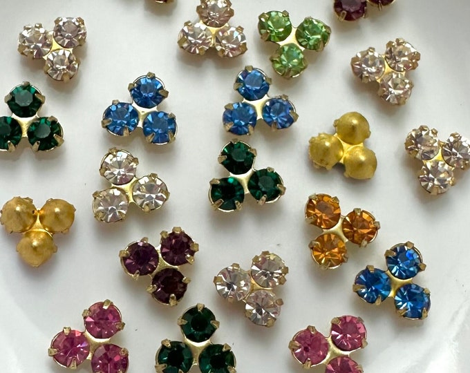 Vintage Rhinestones in Setting / Triplet Glass Rainbow Mix Round 2.5mm ...
