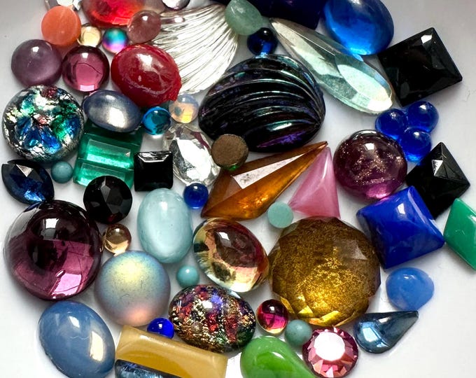 Vintage Glass Cabochon Lot Rainbow Assorted Colors Shapes Styles Loaf ...