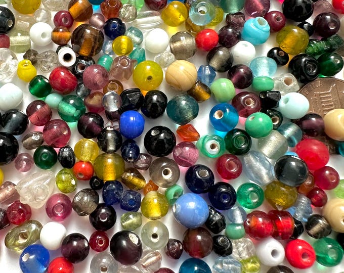 24 or 32 Glass Beads Mix Rainbow Assorted Colors Shapes Sizes Rounds ...