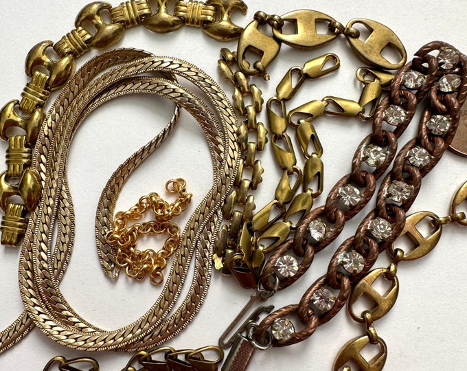 Vintage Brass Chain Lot Mixed Styles Shape Finishes Rhinestone Jewelry ...