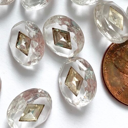 12x10 Art Deco Stones With Inset Diamond Vintage Crystal Clear - Etsy