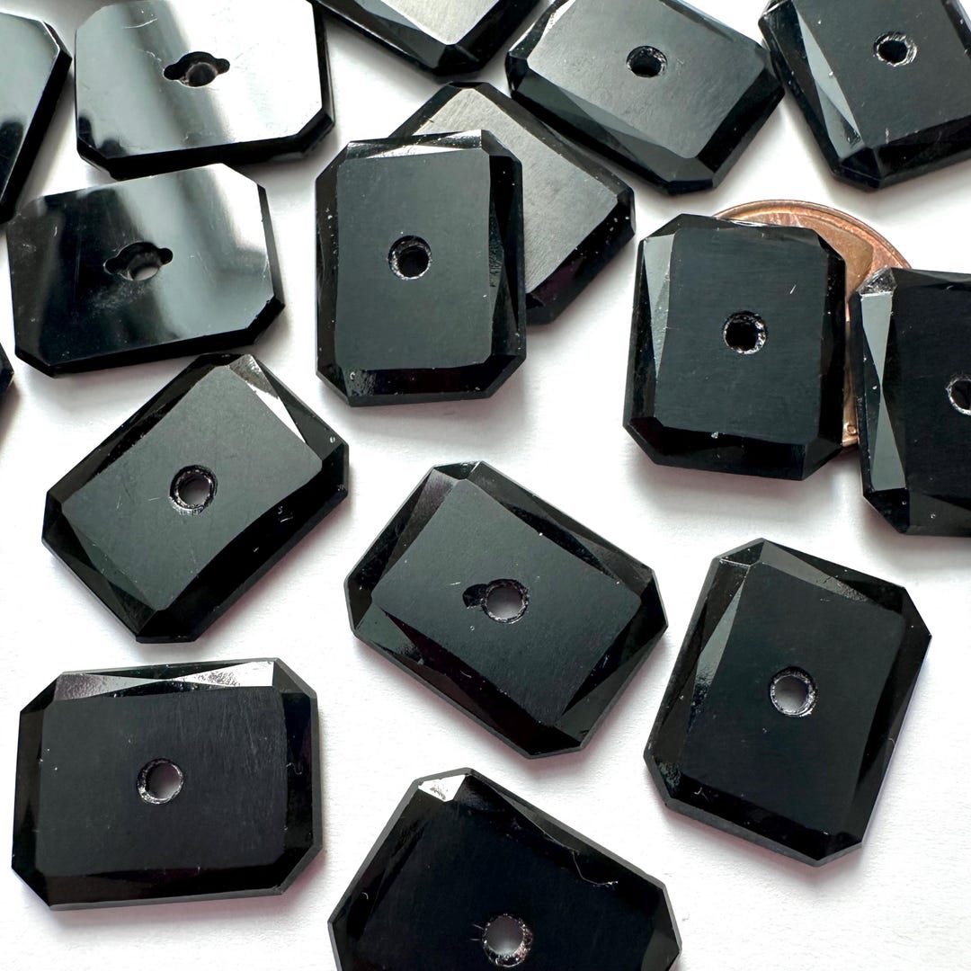 4 or 6 Vintage Art Deco Cabochons Black Glass 18x14mm W. Recessed ...