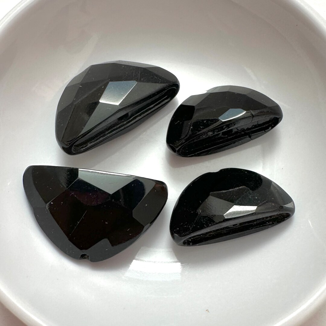 Vintage Black Glass Deco Components / Large End Caps Faceted Czech ...