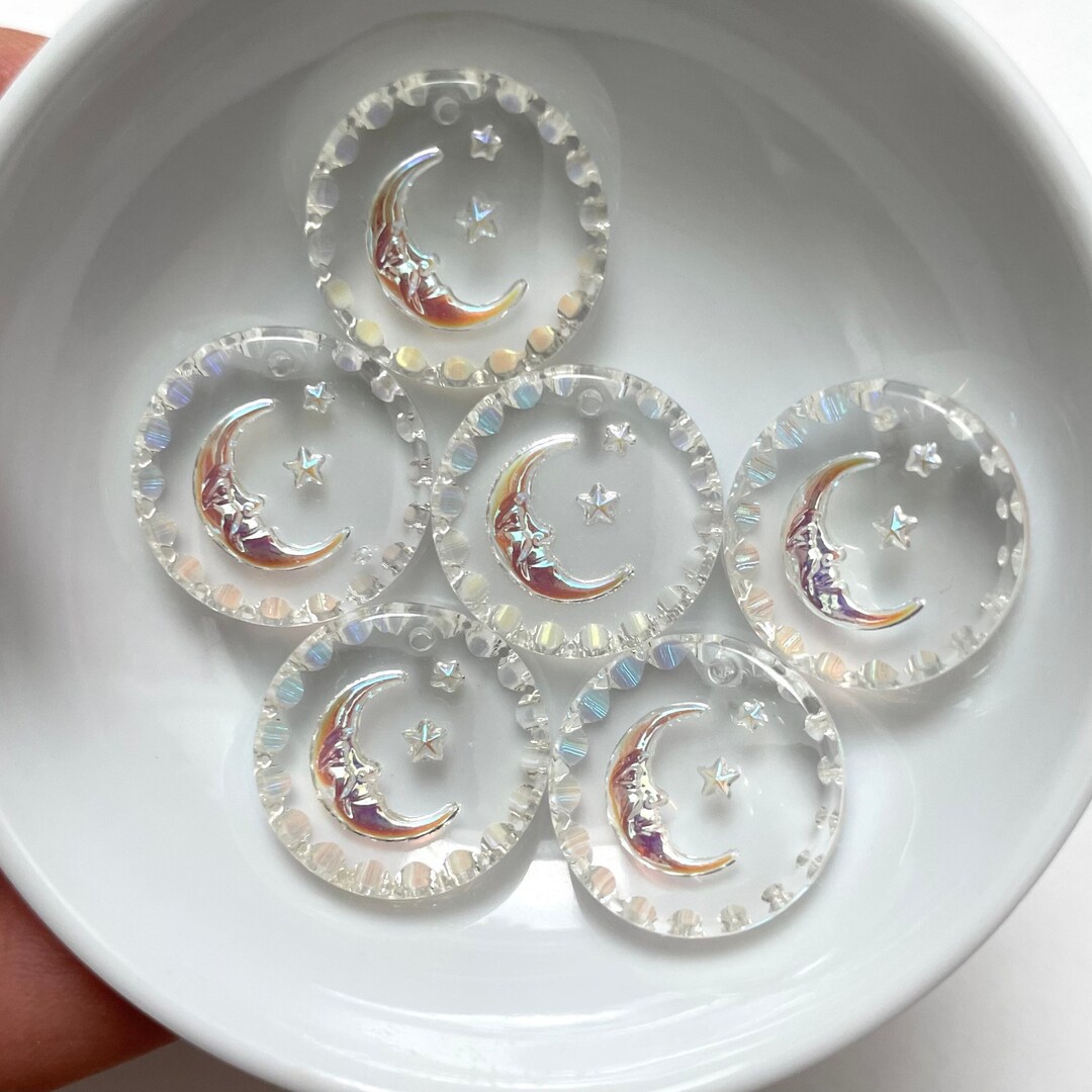 Vintage Moon & Star Intaglio Drops AB Glass 18mm Pastel Metallic ...