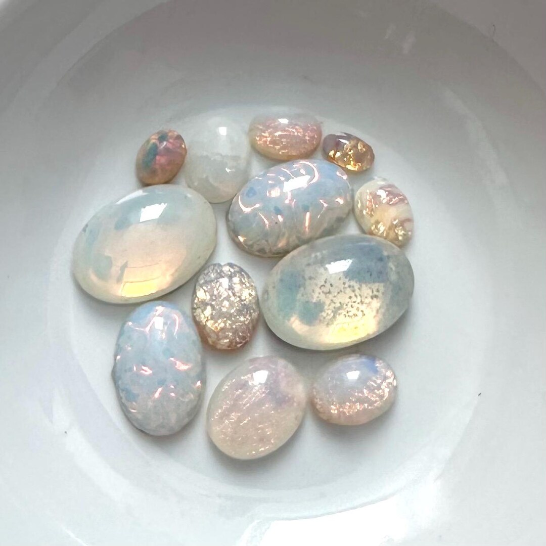 Vintage White Opal Cabochons Lot Art Glass White Milky Pink Mixed ...