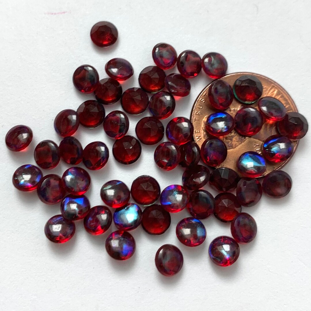 Vintage Dragons Breath Stones 5mm Deep Red Opal Glass W. Blue Flash ...