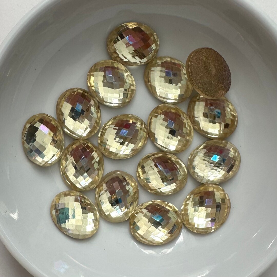 Vintage Pale Yellow Cabochons Glass 12x10 11.5x9.5mm AB Crystal ...