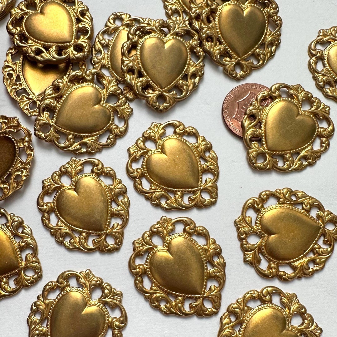 HOLD for DP - Vintage Brass Hearts Jewelry Findings W. Decorative Art ...