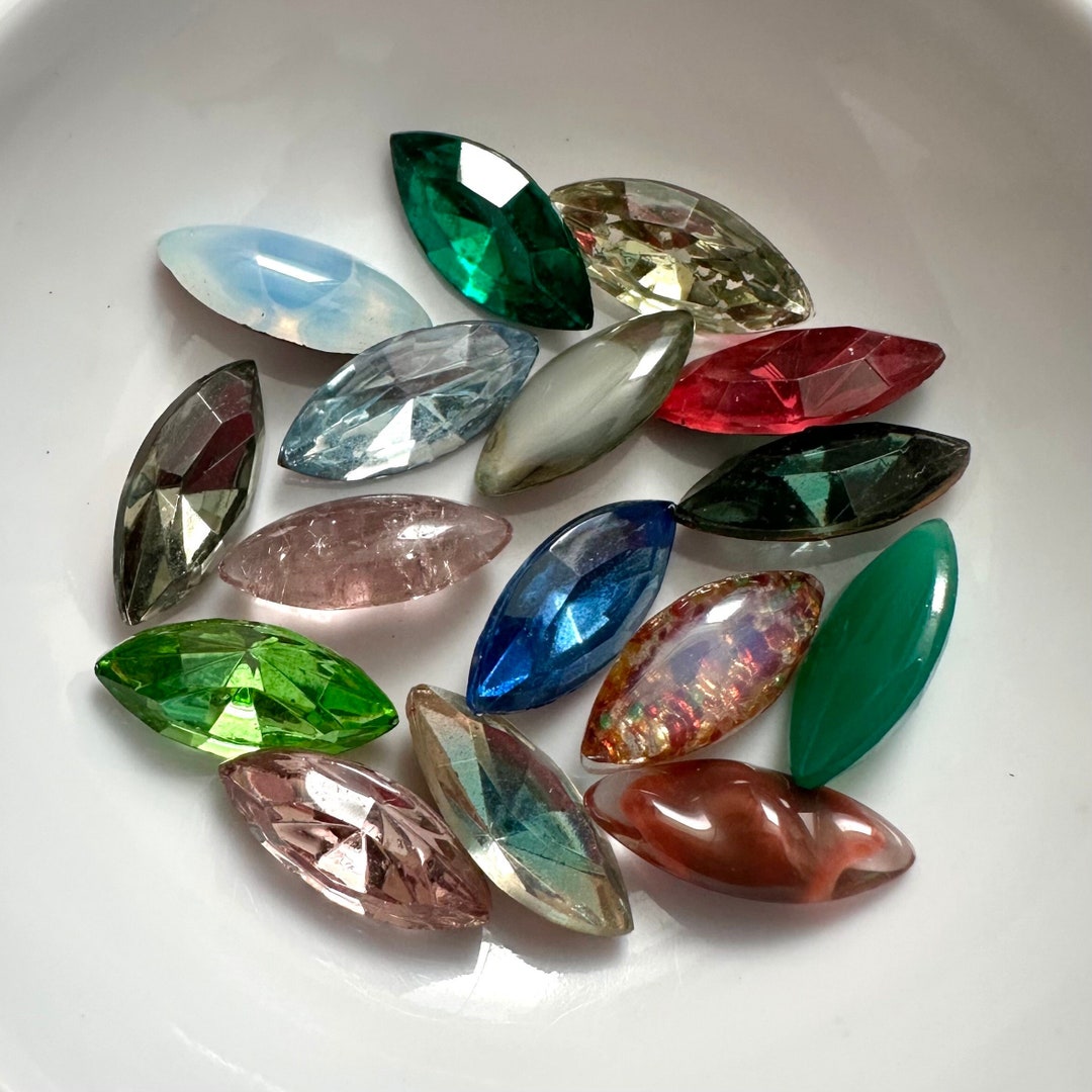 16 Vintage Navette Stones Mix 15x7 Glass Pastel Sabrina Givre Frosted ...
