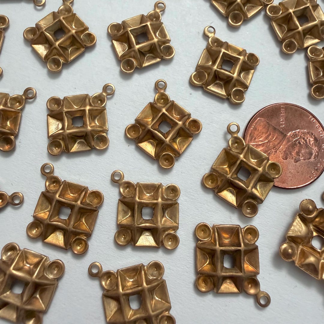Vintage Brass Drop Settings / Jewelry Findings W. Ring for Square ...