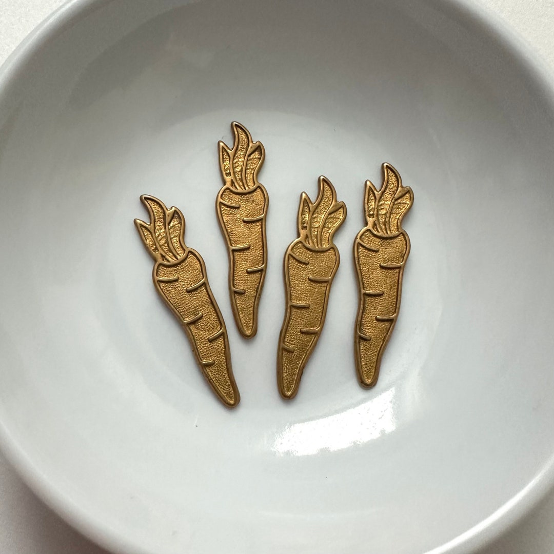 Vintage Brass Carrot Stamping Findings Playful Veggie 28x6.75mm Jewelry ...