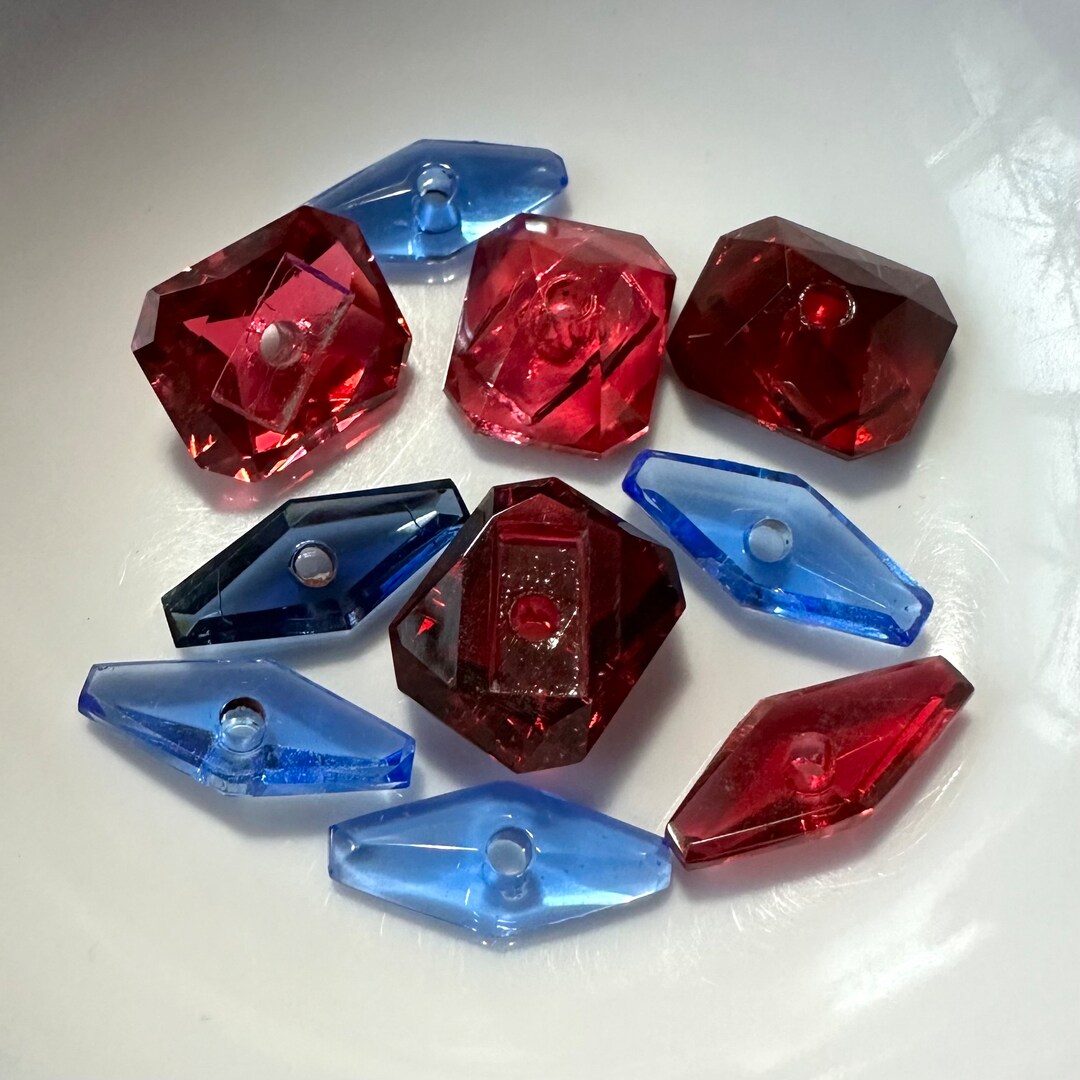 4 or 8 Vintage Glass Stones Sapphire Blue & Ruby Red 12x10 Octagon 14 ...