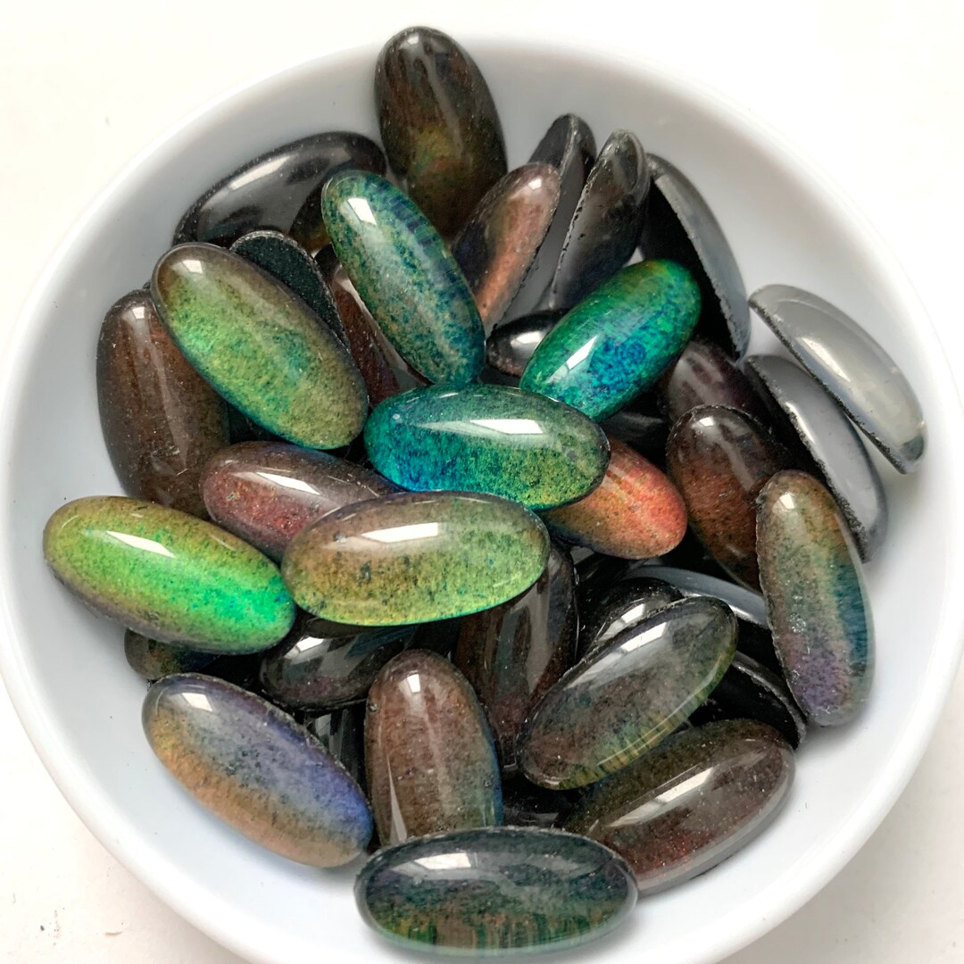 Vintage Mood Stone Cabochons 18x9 Color Change Glass Funky 18x9 Jewelry ...