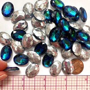 Vintage Bermuda Blue Stones 18x13 Foiled Glass Oval Faceted Funky AS IS ...