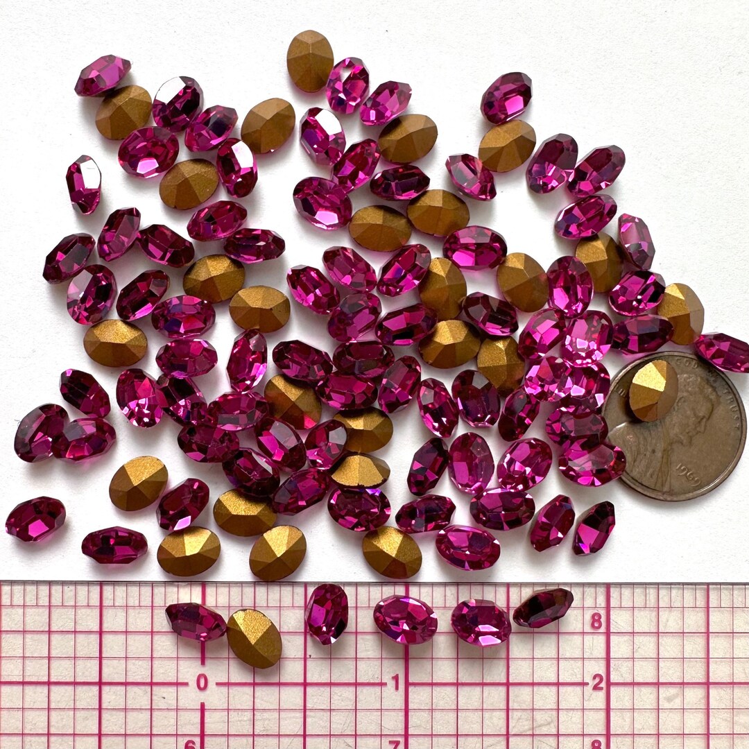 Vintage Fuchsia Glass Stones 8x6 Pink Foiled Oval Jewelry Stones STN260 ...