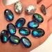 Vintage Bermuda Blue Stones 18x13 Foiled Glass Oval Faceted Funky AS IS ...