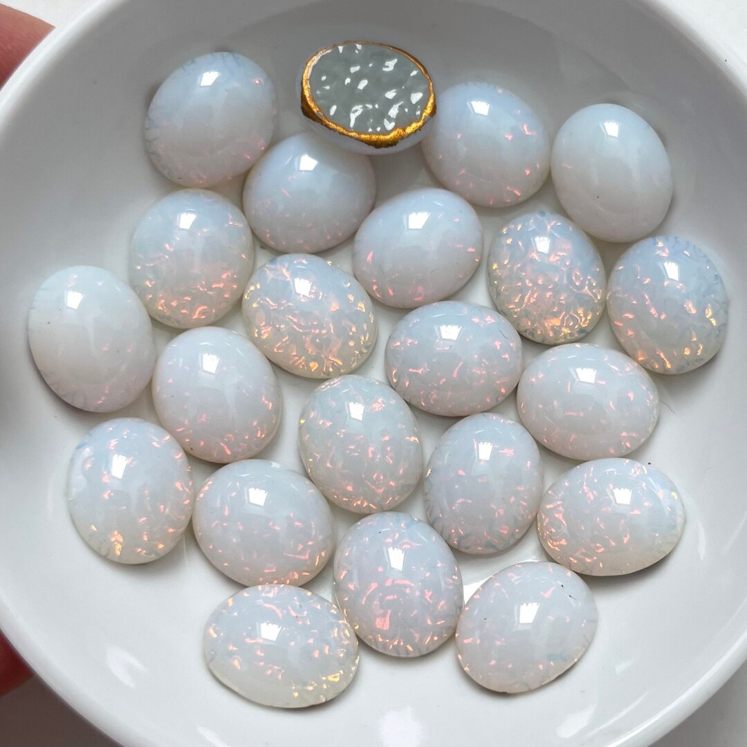 Vintage Pinfire Opal Cabochons Glass 12x10 Milky White Pastel Multi ...