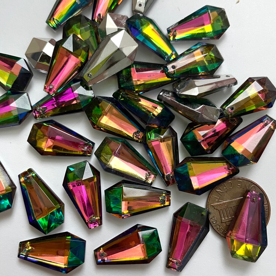 4 or 6 Vintage Vitrail Drops Czech Glass 20x12 Rainbow Foiled Back Jewelry Pendant Beads BD174 ...