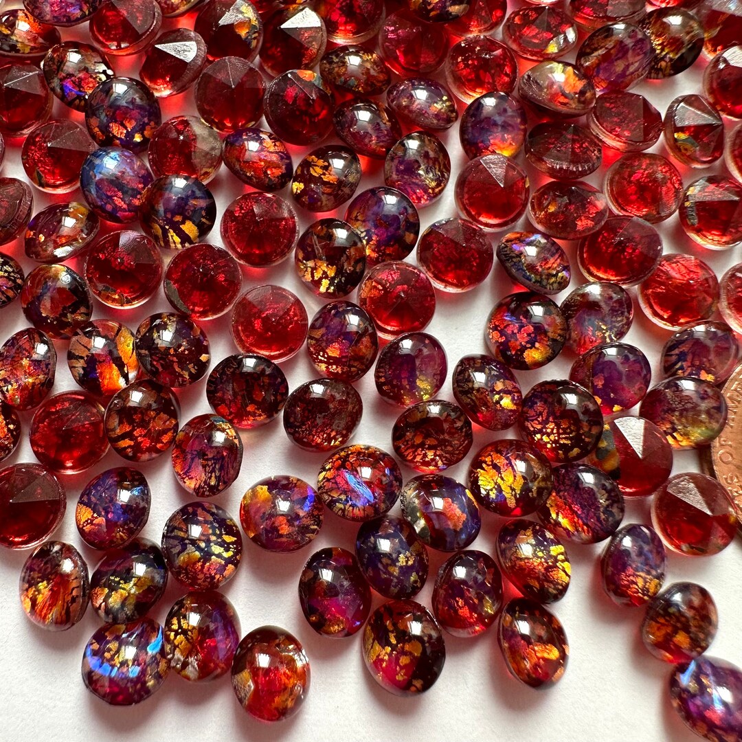 Vintage Red Opal Stones Art Glass SS30 6.3mm 6.4mm 6.5mm Foil Inside W ...