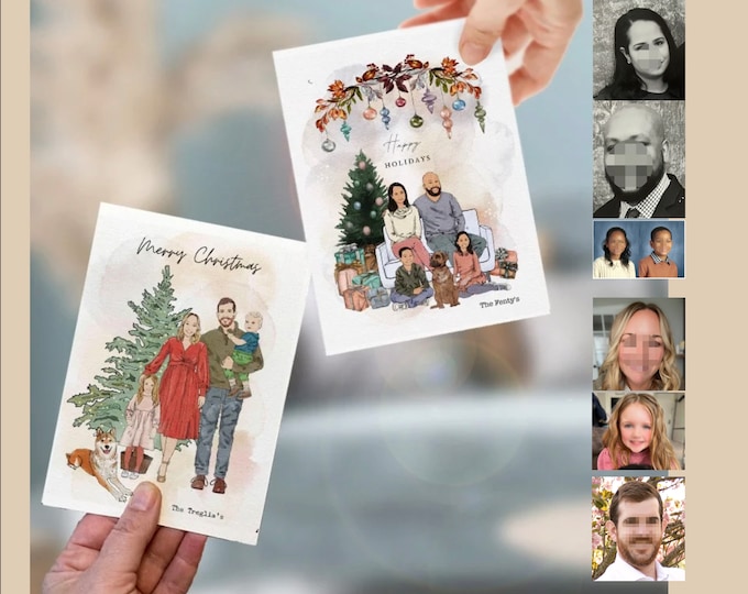 Custom Family Portrait Christmas Cards PRINTABLE, Family Portrait ...