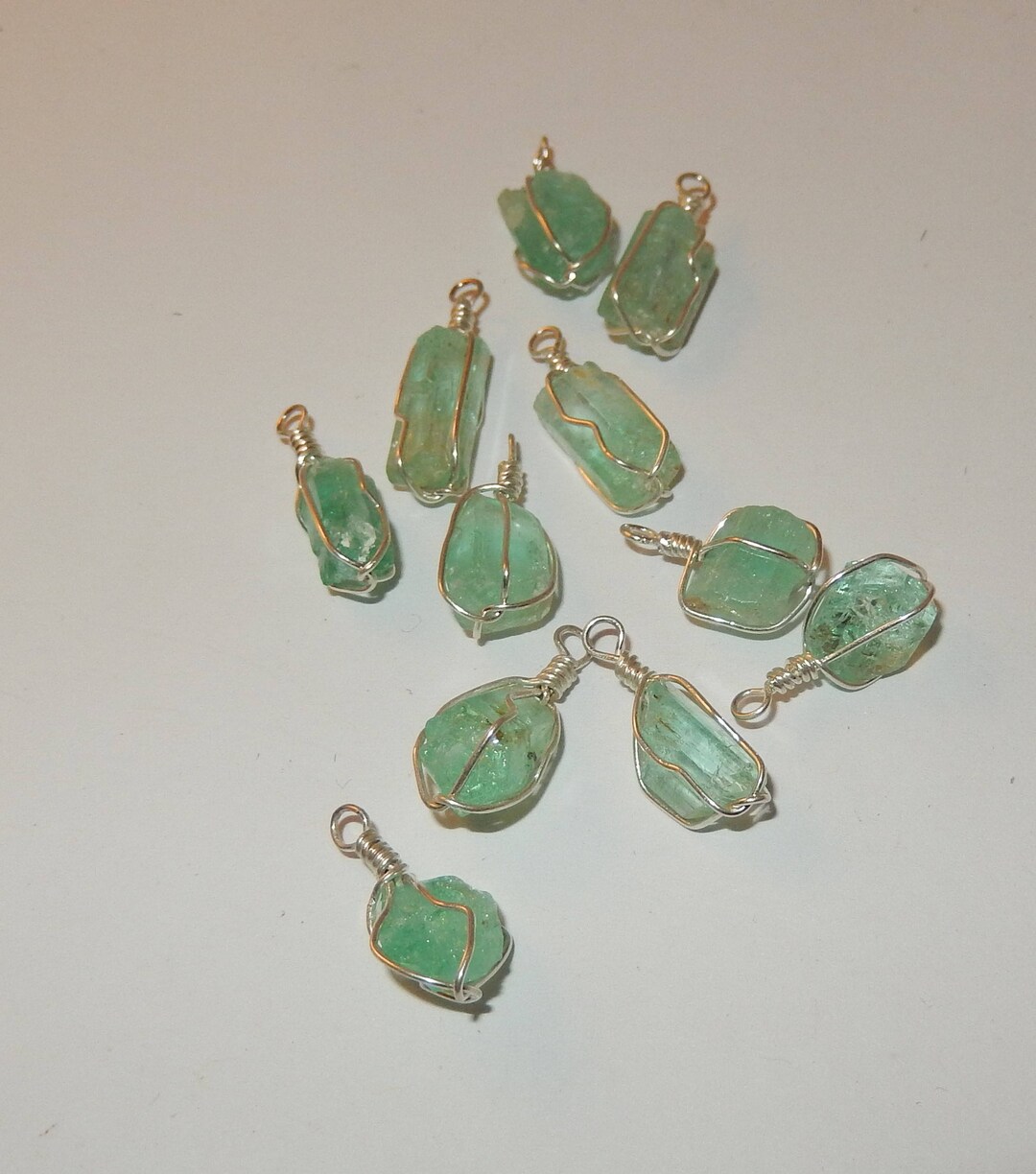 Emerald Pendant- Raw Crystal Wrapped in Sterling Silver Wire - Etsy