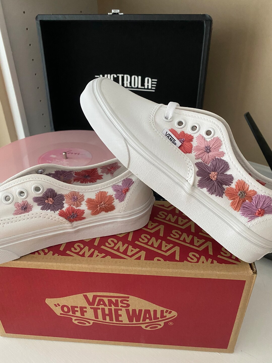 Embroidered Floral Vans Sneakers/tennis Shoes Custom Color Flowers ...