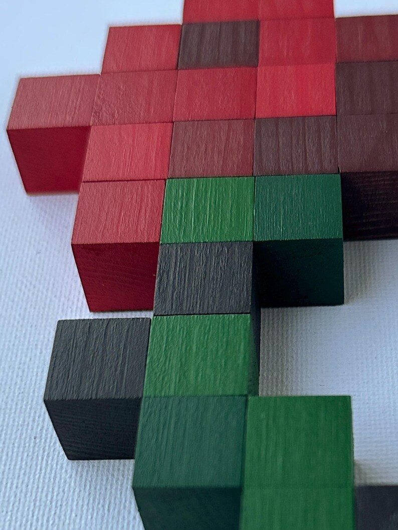 3D Pixel Rose – Wooden Minecraft Flower – Hand Painted Pixel Decor for ...