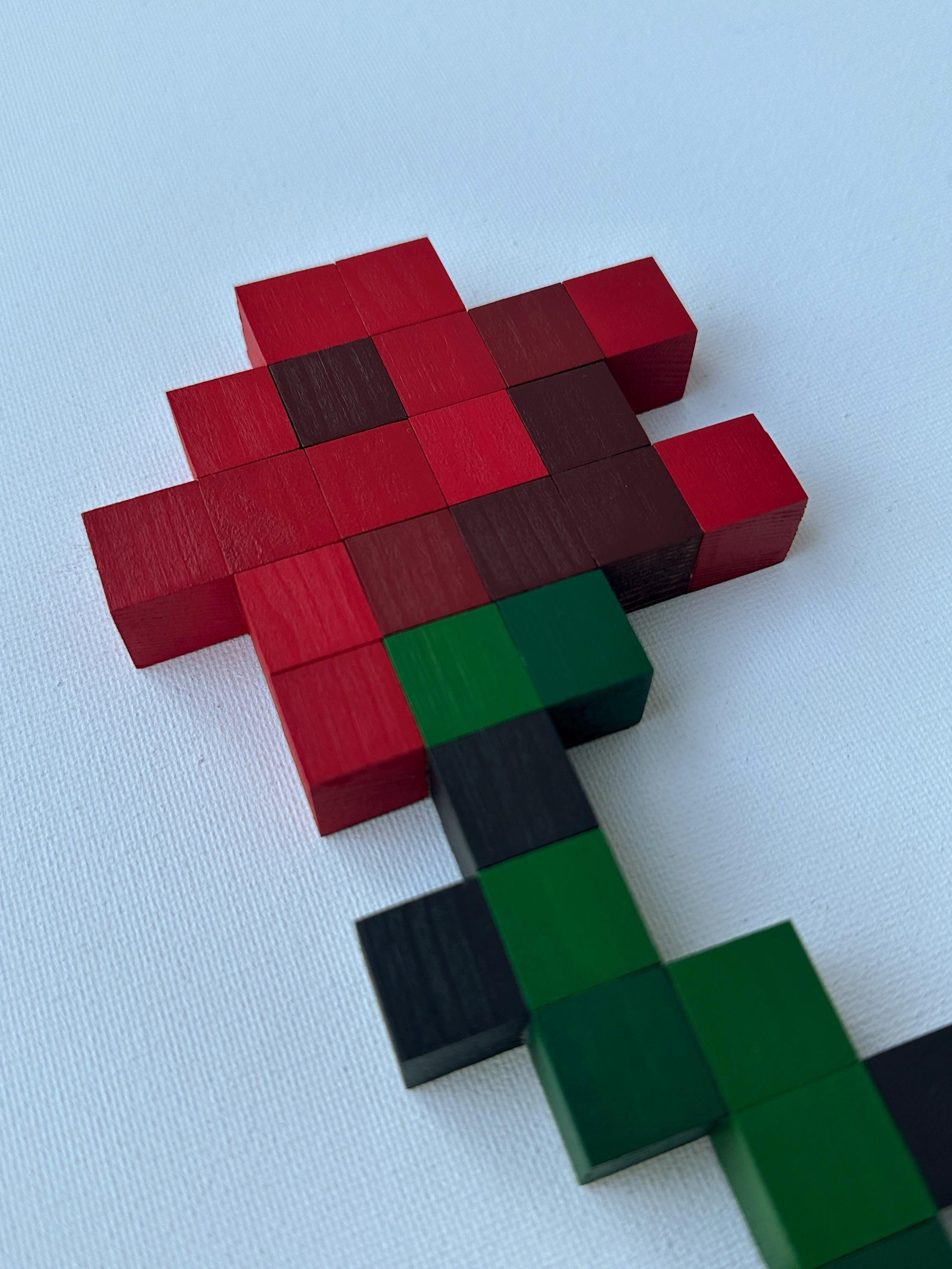 3D Pixel Rose – Wooden Minecraft Flower – Hand Painted Pixel Decor for ...