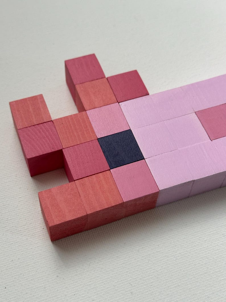 3D Wooden Axolotl Head | Minecraft Pixel Art | Hand Painted Pixel Decor ...