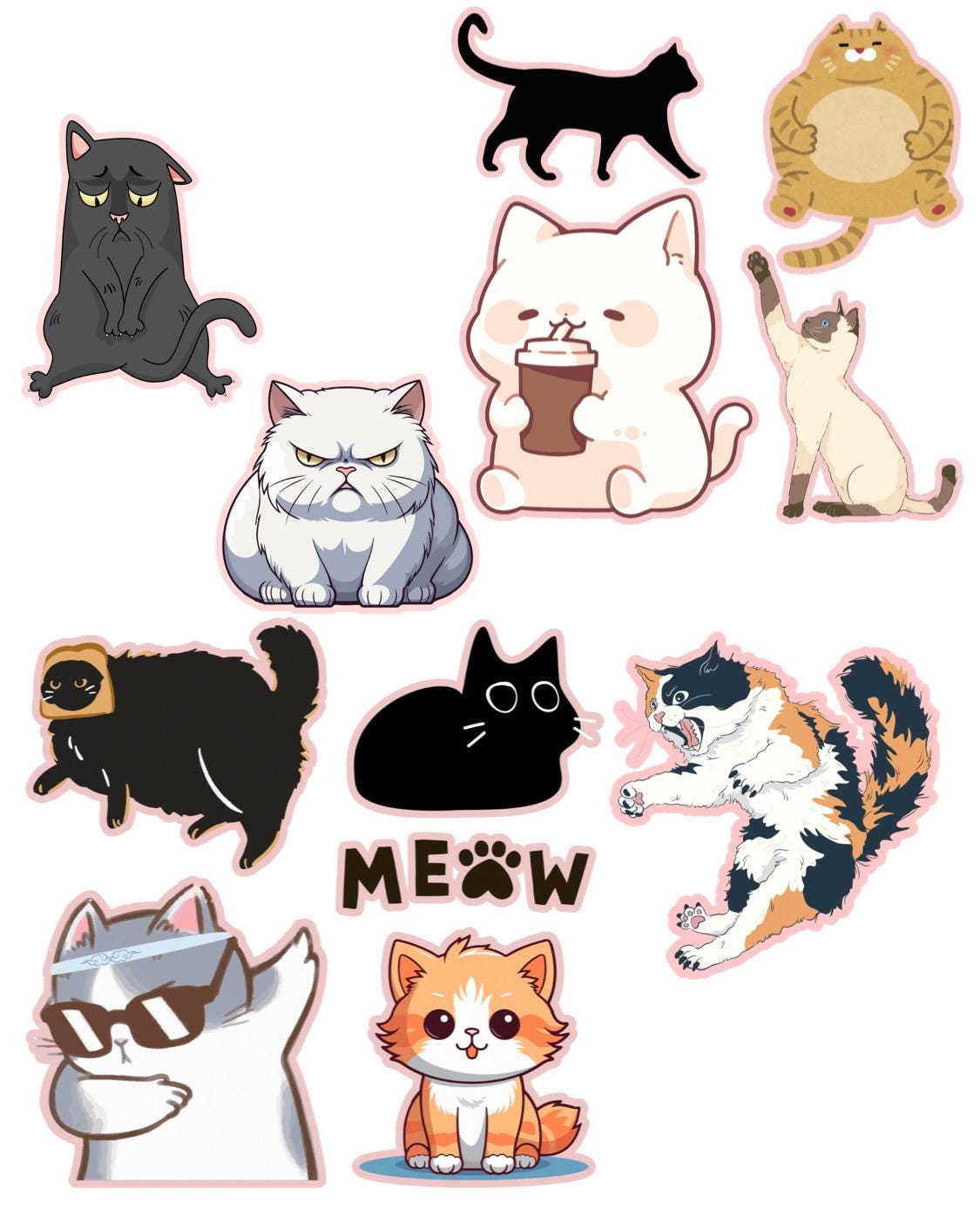 Cats Stickers. Pack of 10-medium Size Stickers - Etsy