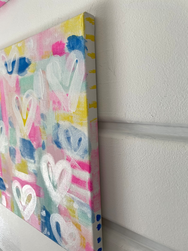 Candy Hearts Modern Abstract Canvas Painting Preppy Wall - Etsy