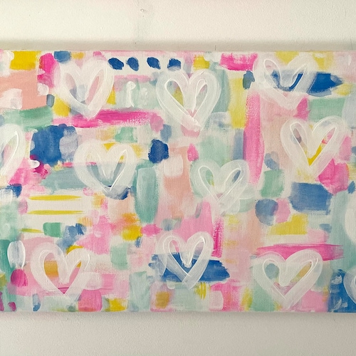 Candy Hearts Modern Abstract Canvas Painting Preppy Wall - Etsy