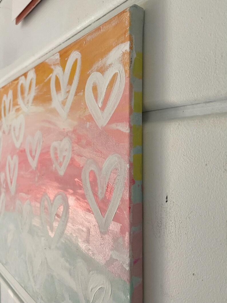 Ocean Sunset Hearts Canvas Painting | Gift | Preppy Wall Art | Dorm ...