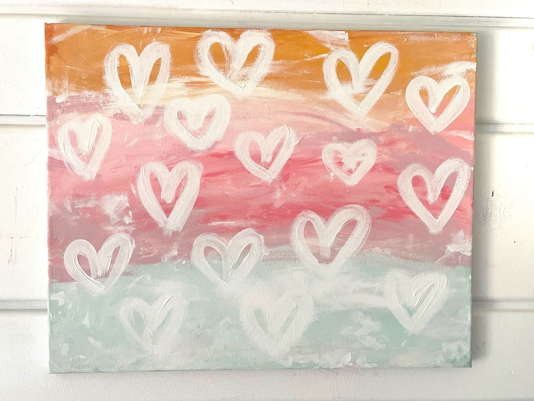 Ocean Sunset Hearts Canvas Painting | Gift | Preppy Wall Art | Dorm ...