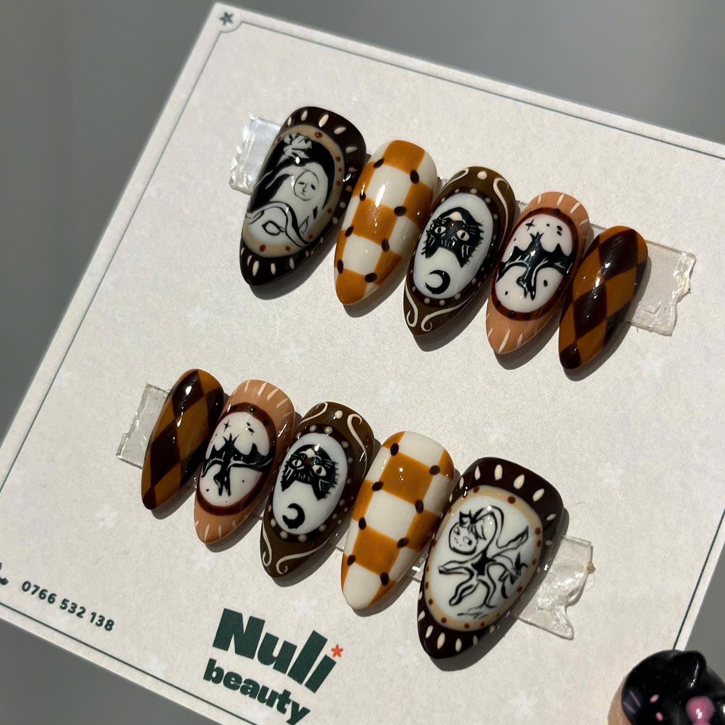 Gothic Halloween Press on Nails: Black Cat, Moon, Witchy Nail Art - Etsy