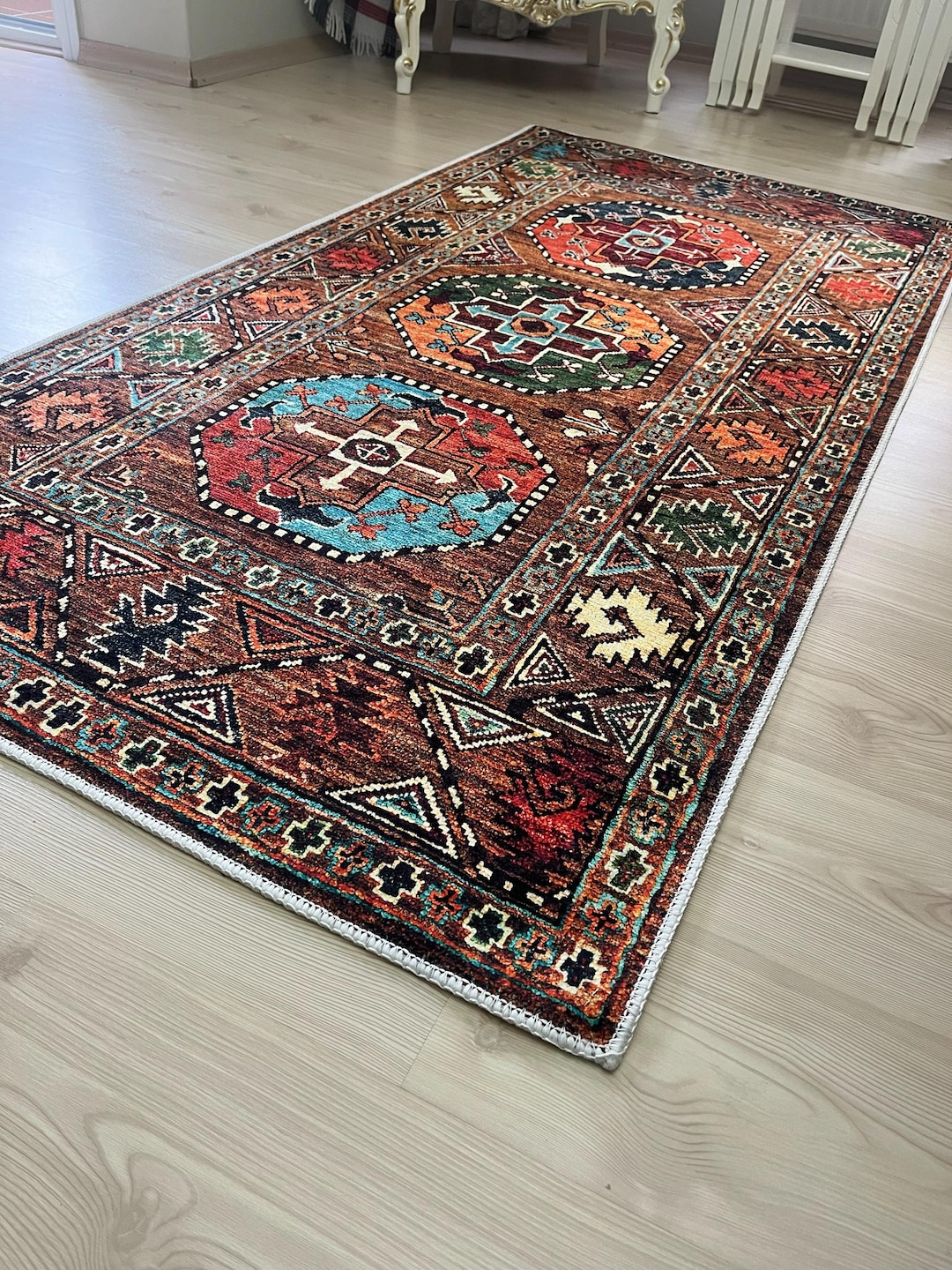 Brown Tribal Pattern Vintage Style Rug: Earth Tones Kilim-inspired Area ...